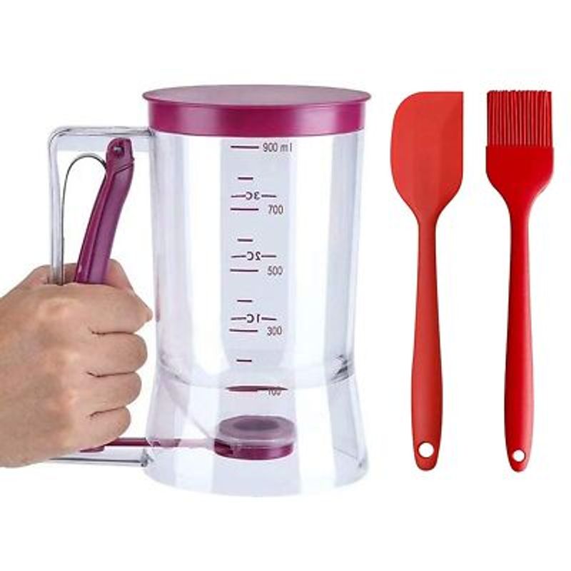900ml 4 Cup Pancake Cupcake Batter Dispenser with Measuring Label Squeeze Handle - Online ...