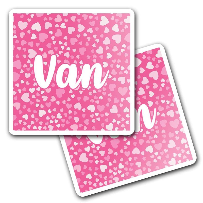 2 x 10cm Vinyl Square Stickers Set - Name Van Pink Hearts Love Letter ...