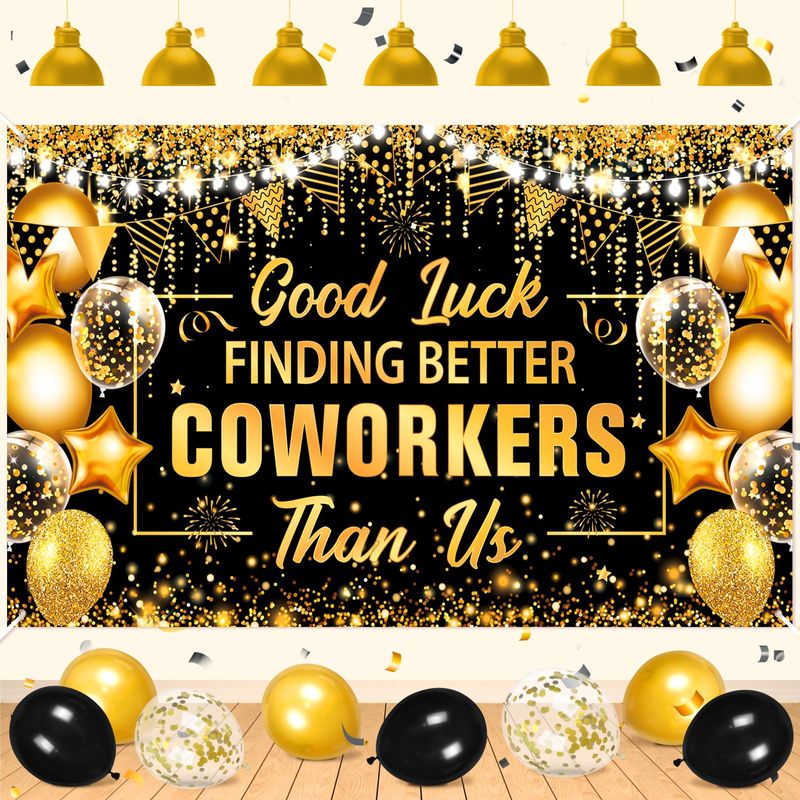 Black Gold Coworker Leaving Party Decorations Banner Going Away Party ...