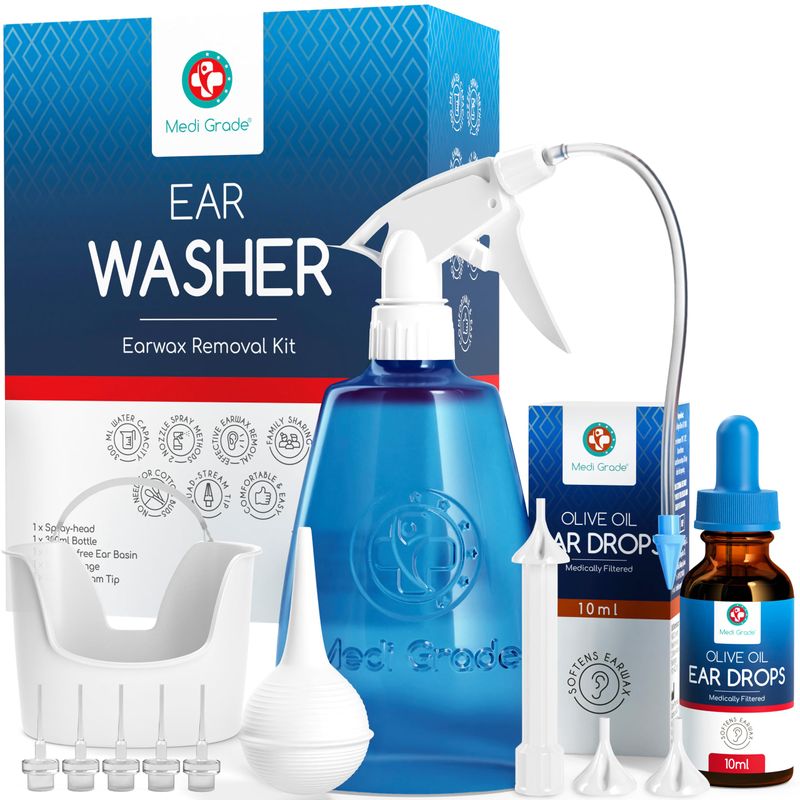 Medi Grade All-in-One Ear Wax Removal Kit with Large Capacity Bottle ...