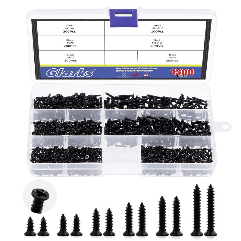 Glarks 1300Pcs 5mm 6mm 7mm 8mm 10mm Small Tiny Nails Wood Screws Set ...
