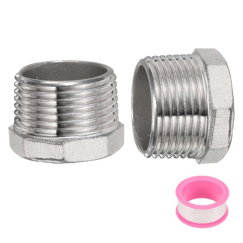 sourcing map 2 Pcs 304 Stainless Steel Reducer Hex Bushing G1 Male x G3 ...
