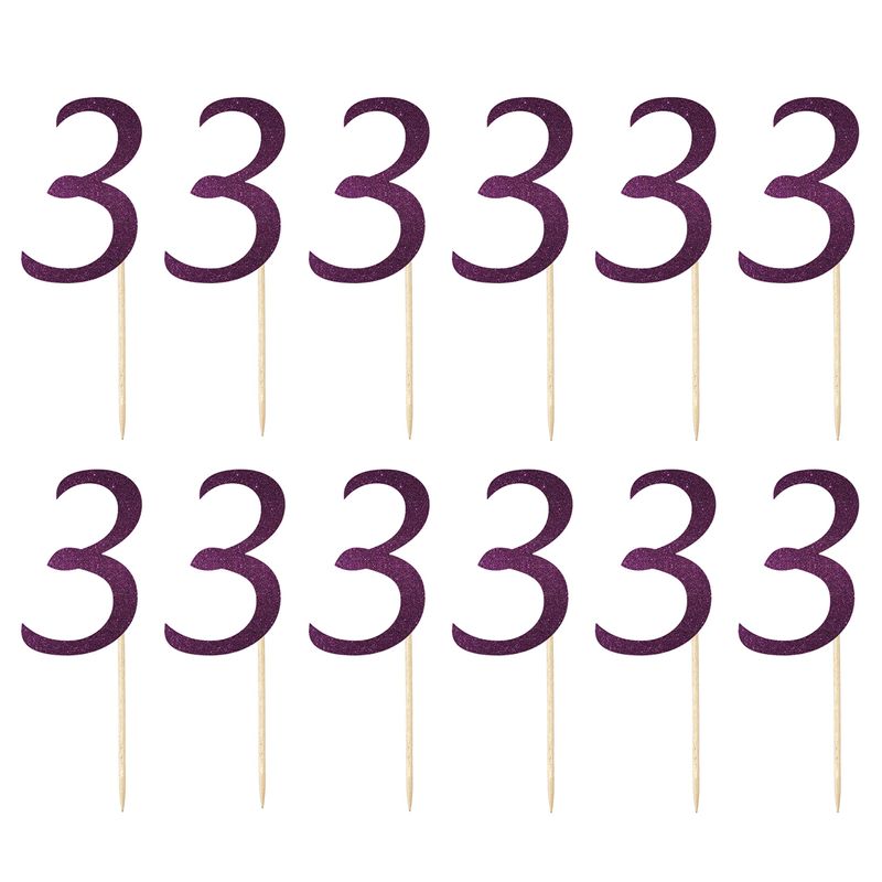 LissieLou Number 3 Cupcake Toppers Pack of 12 in Pretty Glitter Card ...