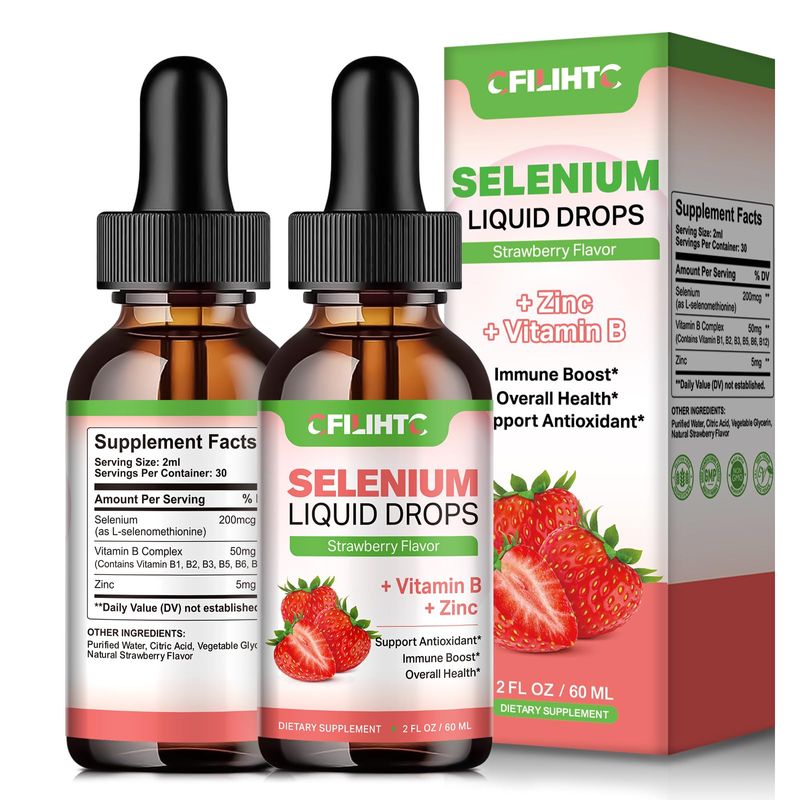 2 Pack Selenium Liquid Drops, 200mcg Liquid Selenium Supplement with ...