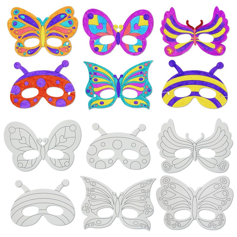 VKPI 24 PCS Color Your Own Butterfly Paper Masks, Coloring Mask Craft ...