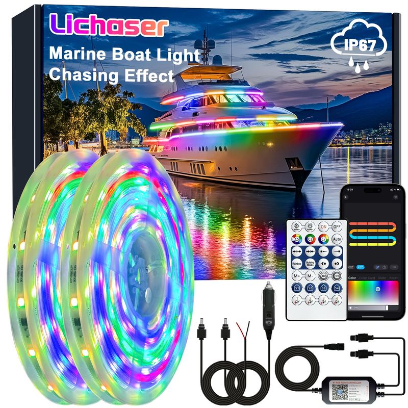 Lichaser Boat LED Strip Light RGB+IC, Marine LED Light Strip for ...