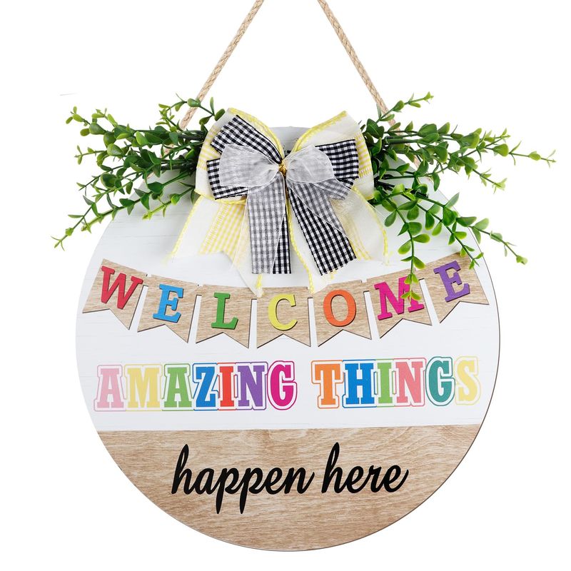 TOARTi Welcome Classroom Wooden Door Sign Amazing Things Happen Here ...