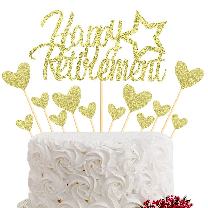Sumerk Gold Glitter Happy Retirement Cake Topper Retired Theme Cake ...