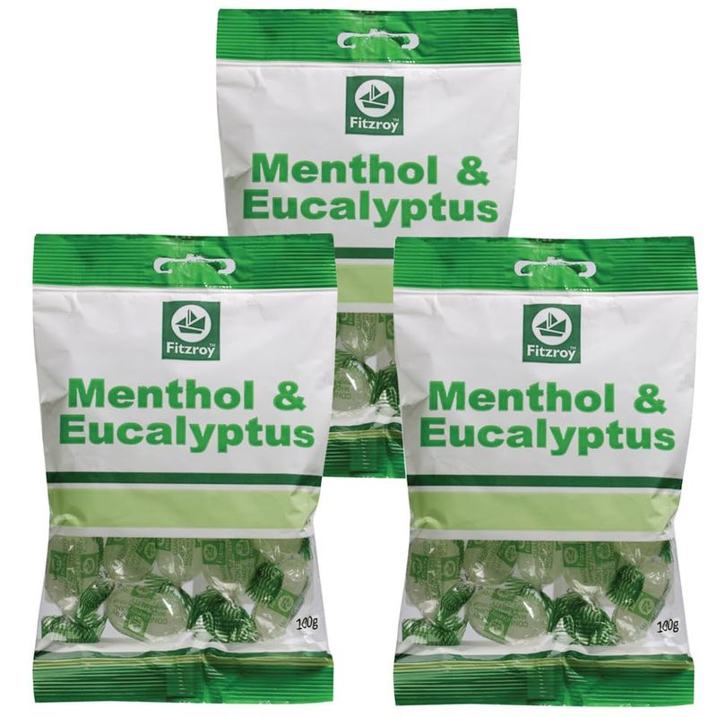 Fitzroy Menthol & Eucalyptus Sweets 3 x 100g | Cough Sweets, Sore ...
