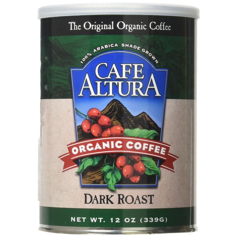 Cafe Altura Organic Coffee, Dark Roast, Ground Coffee 12 Ounce Can ...