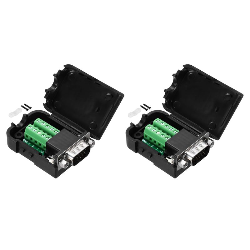 sourcing map D-sub DB15 Breakout Board Connector with Case 15 Pin 3 Row Female Port Solderless ...