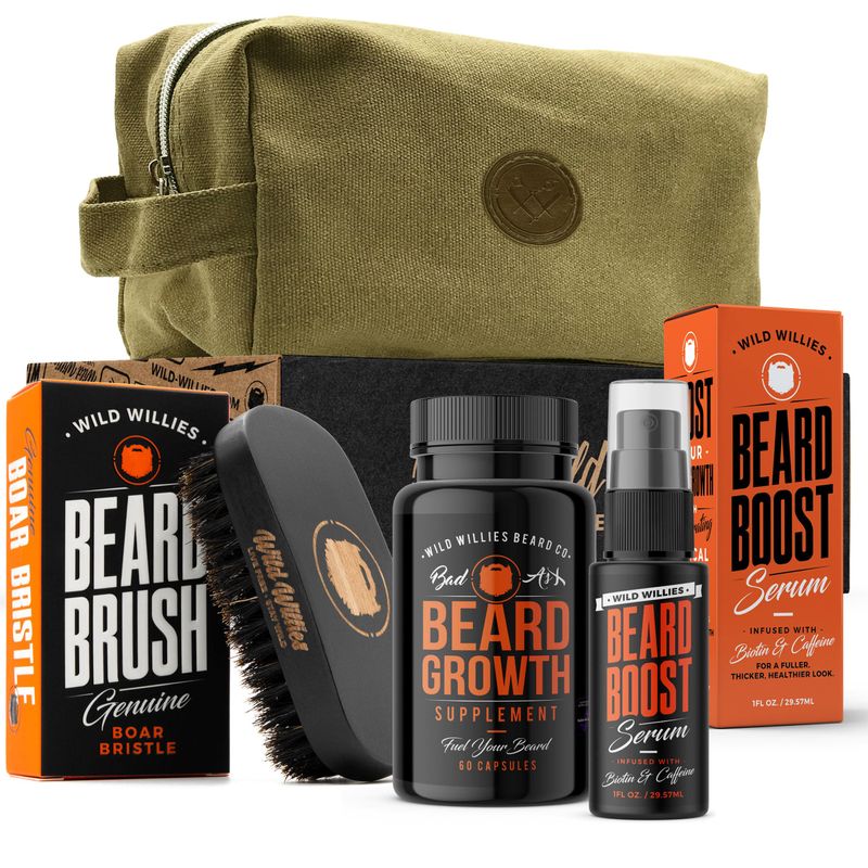 Beard Growth Kit for Men by Wild Willies - Mens Grooming Beard Kit - Includes Beard Growth Serum ...