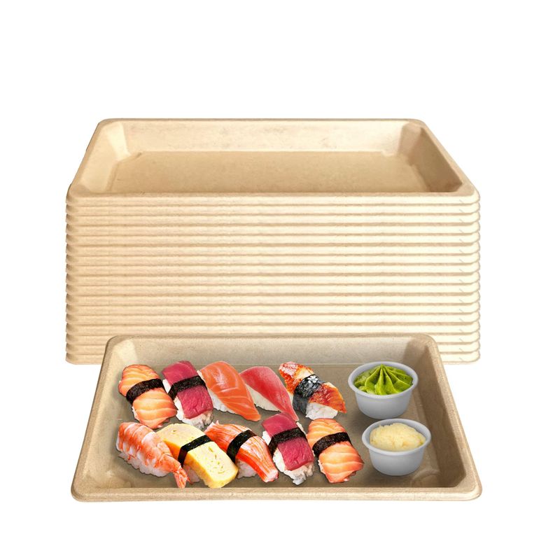 EcoQuality Compostable Sushi Trays Medium - Natural Sugarcane Bagasse ...