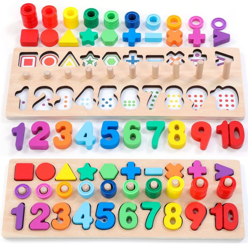 GeroCrew Wooden Montessori Toys for Kids Toddler Number Puzzles Sorter ...