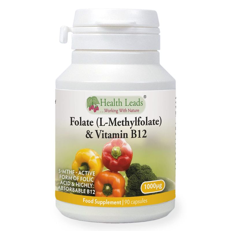 Folate 500mcg & Vitamin B12 500mcg x 90 caps (No Magnesium Stearate ...