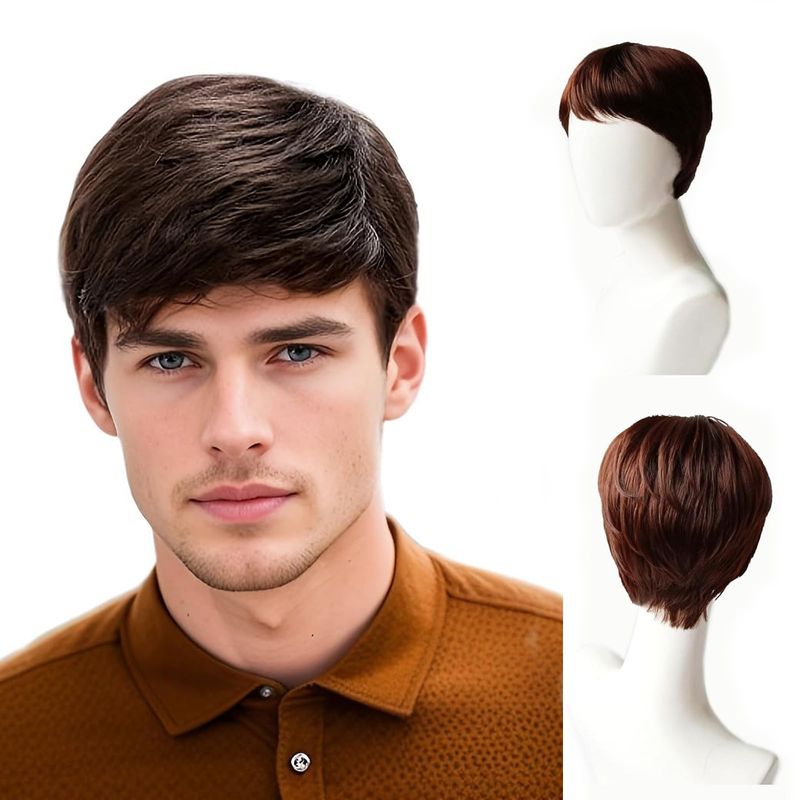 Short Brown Wigs for Men Adjustable Straps Wigs Replacement Wigs For ...