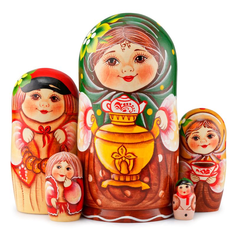 MUARO Nesting Dolls Matryoshka Wood Stacking Nested Set 5 Pieces Handmade Wooden Doll Samovar ...
