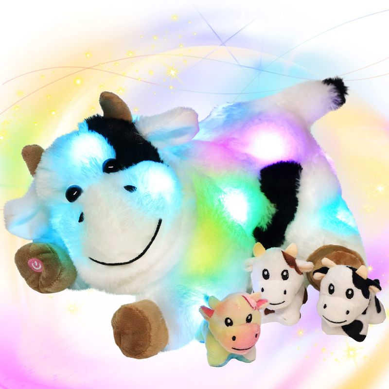 Hopearl LED Plush Cow Lighting Up Stuffed Mommy Cow with 3 Baby Dairy ...