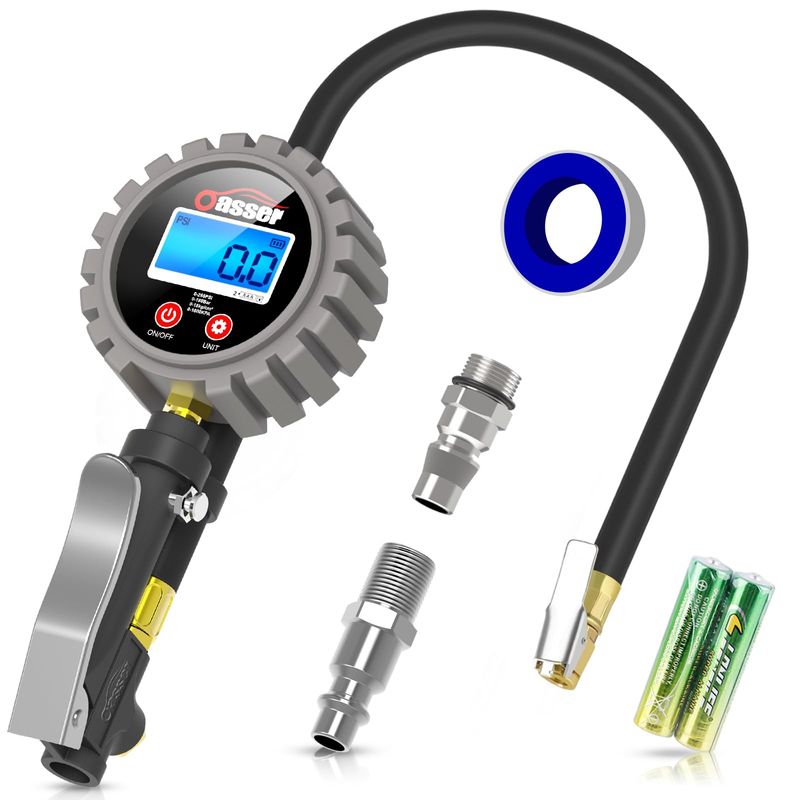 Oasser Air Gauge, Digital Air Chuck Gun, 1800 kPa, 255 PSI, Tire Gauge ...