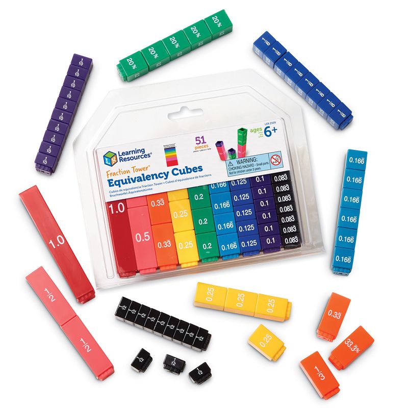 Learning Resources Fraction Tower Equivalency Cubes - 51 Pieces, Ages 6 ...