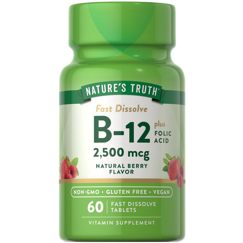 Vitamin B12 2500 mcg | 60 Tablets | Plus Folic Acid | by Nature's Truth ...