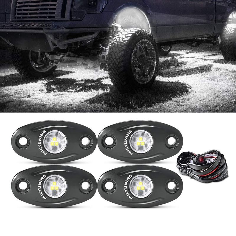 MICTUNING 4 Pods White LED Rock Lights with Wiring Harness, Waterproof ...