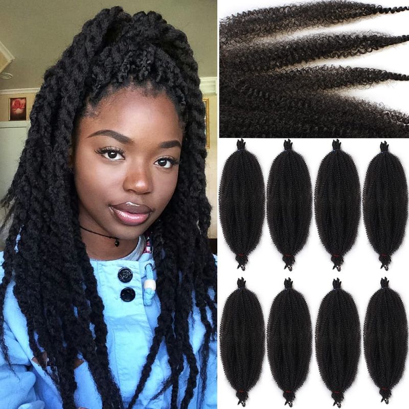 Leeven 20 Inch Springy Afro Kinky Hair Extensions for Braiding 8 Packs ...