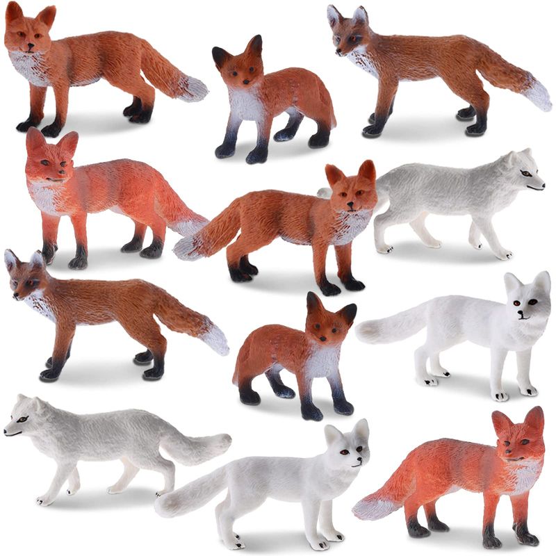 12 Pieces Fox Toy Figures Set Realistic Arctic Fox Red Foxes Animal ...