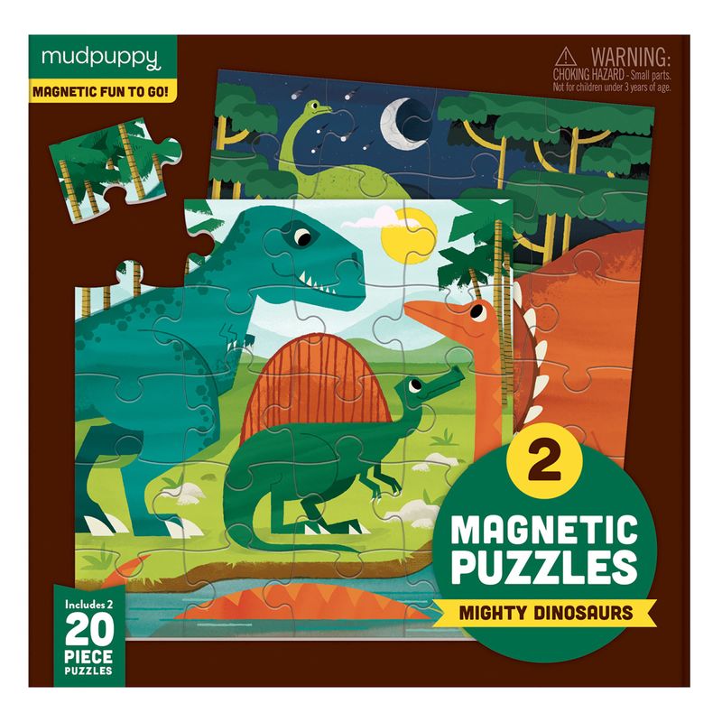 Mudpuppy Mighty Dinosaurs - Tri Fold Magnetic Puzzles Featuring Two 20 ...