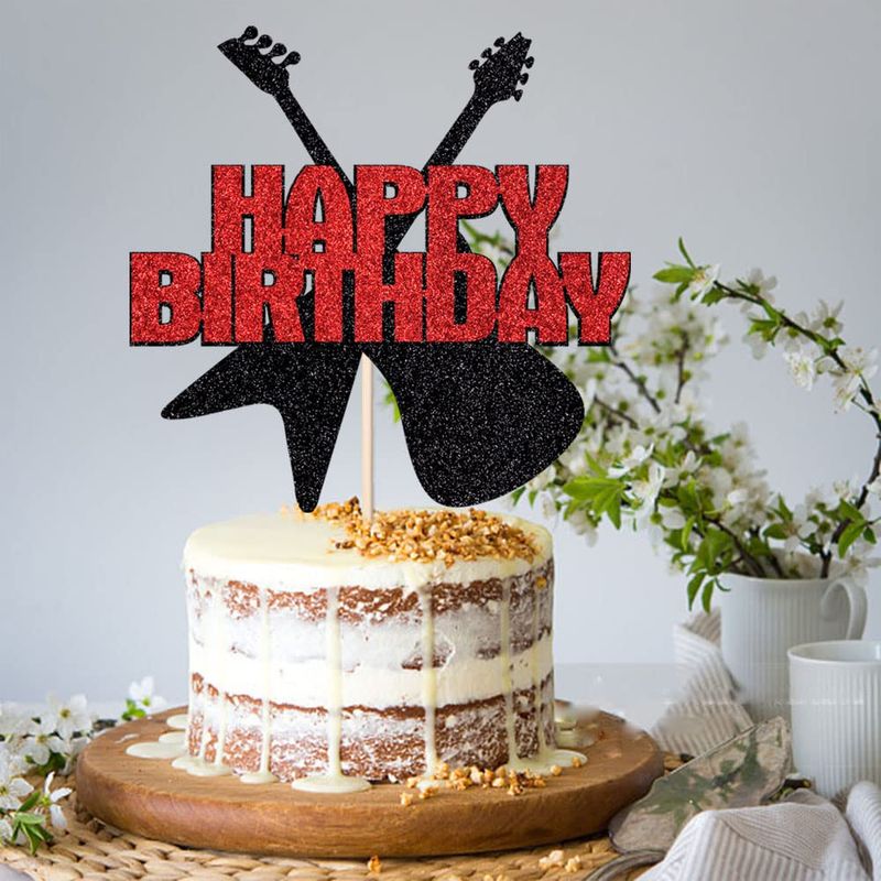 Qertesl Guitar Cake Topper，Music Theme Cake Topper，Music Note Birthday ...