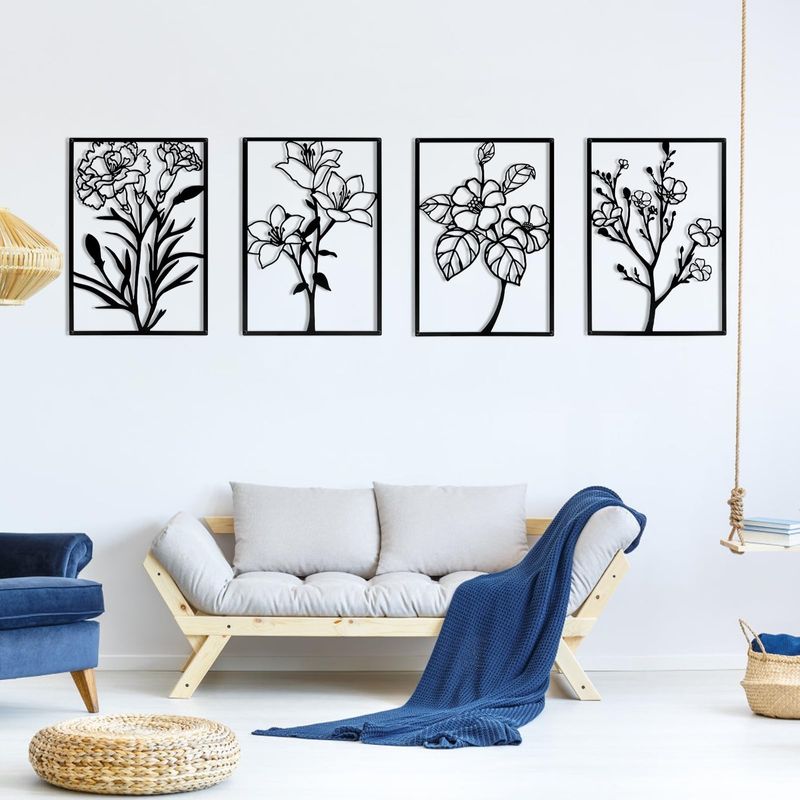 Abstract Metal Line Wall Decor Minimalist Metal Flower Wall Art ...
