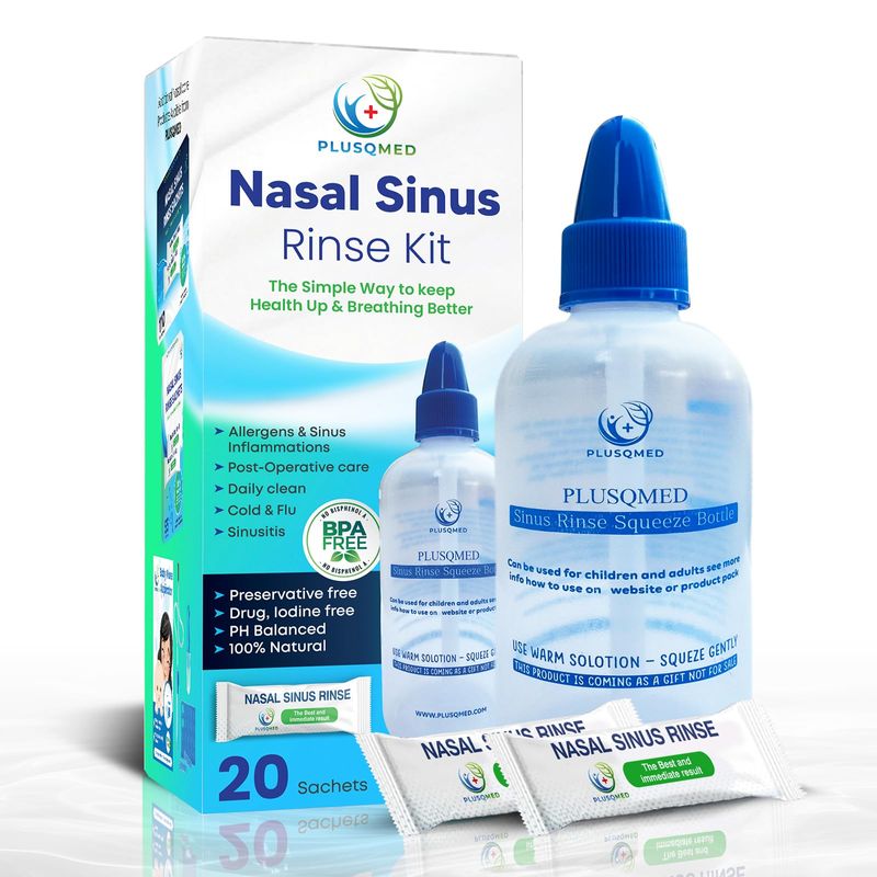 Sinus Rinse kit Original Squeeze Bottle + 20 sachets sea Salt, Plusqmed ...
