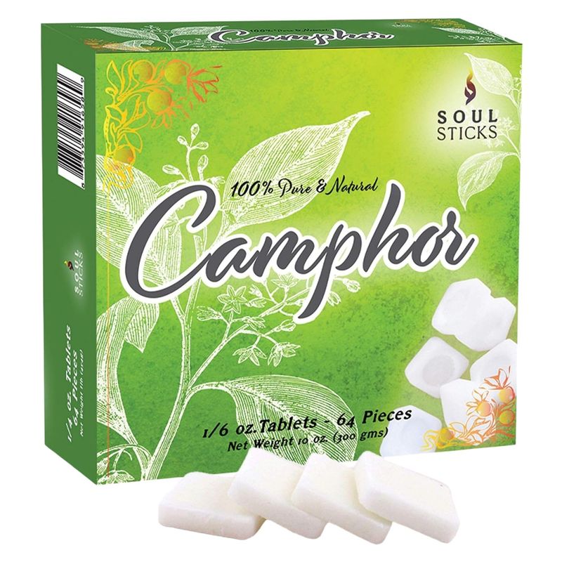 SOUL STICKS Natural Camphor Blocks (300 Gram, 64 Tablets) 100% Pure Camphor Tablets for ...