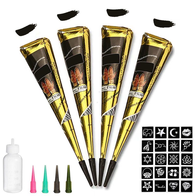 Temporary Tattoos Kit, 4Pcs Black Semi Permanent Tattoo Paste Cones ...