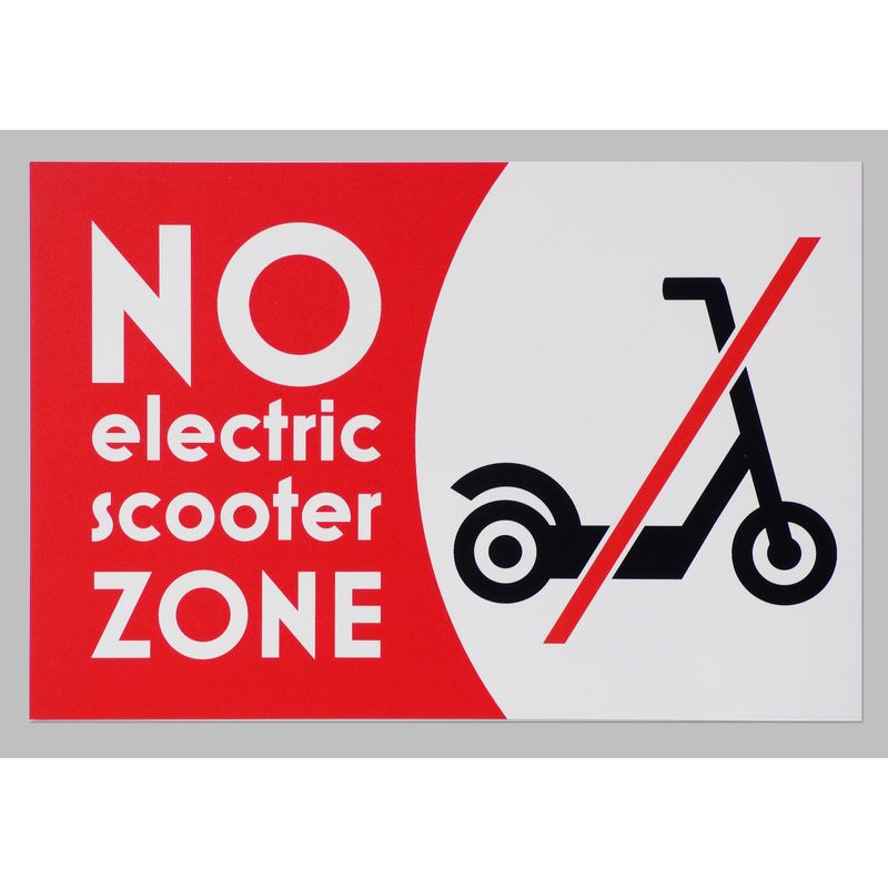 No electric scooter zone safety sign - Self adhesive sticker (200mm x ...