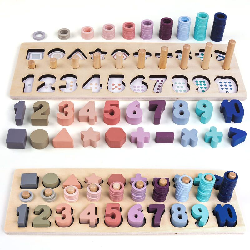 QZMTOY Counting Shape Stacker Wooden Count Sort Stacking Tower with ...
