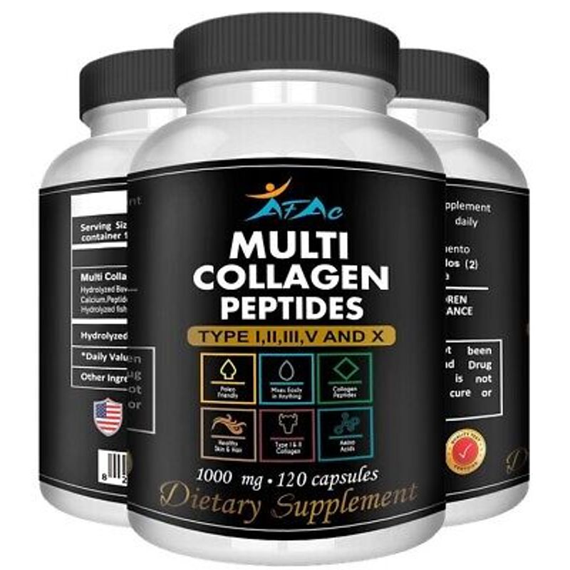 Collagen Peptides 1000 Mg Hydrolyzed Anti-Aging Types I,II,III,V,X 120 ...