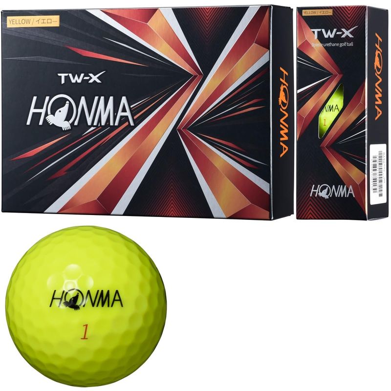 Honma TW-X TW-S 2021 Golf Balls, 1 Dozen, 12 Balls, White, Yellow, 3-Piece, Tour Spin, Distance ...