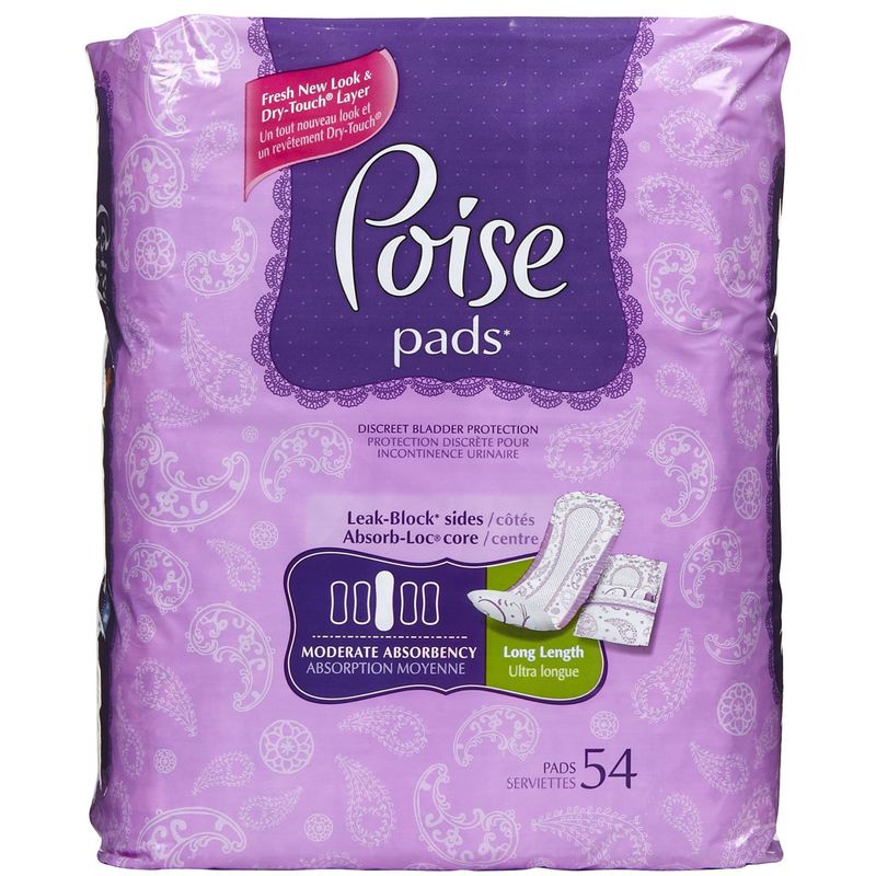 Poise Incontinence Pads, Moderate Absorbency, Long, 54Count (39299 ...