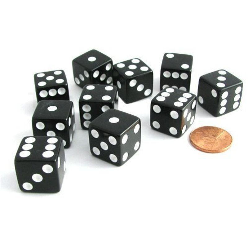 Set of 10 Six Sided D6 16mm Standard Dice Black by Koplow Games ...