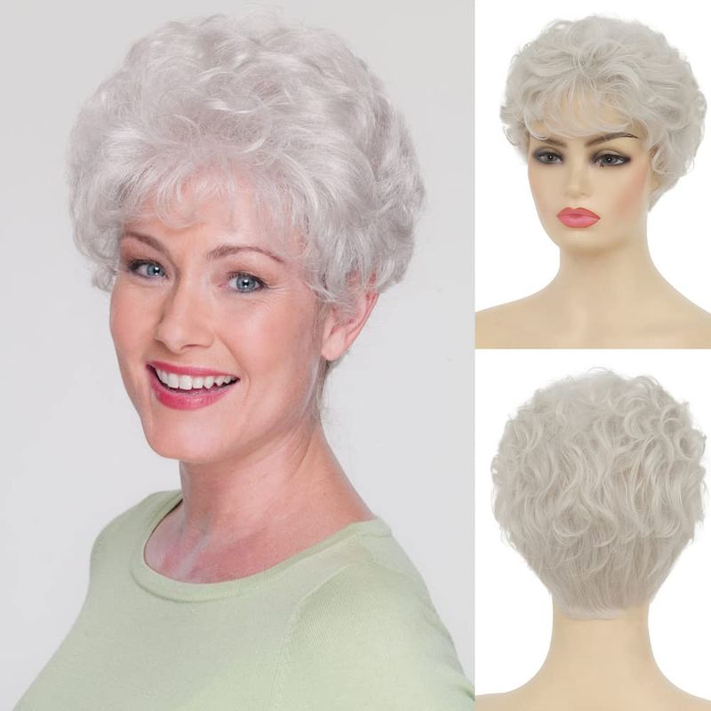 Baruisi Short White Wigs for Women Synthetic Layered Curly Pixie Wig ...