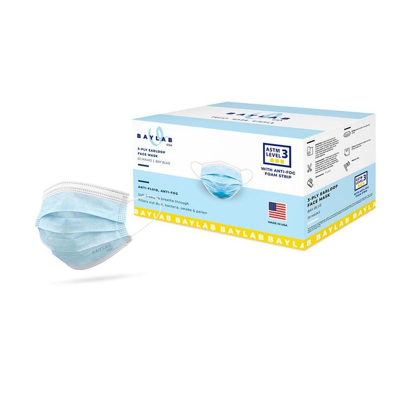 BAYLAB USA ASTM Level 3 Anti-Fog Disposable 3-Layer Face Masks, Bay ...