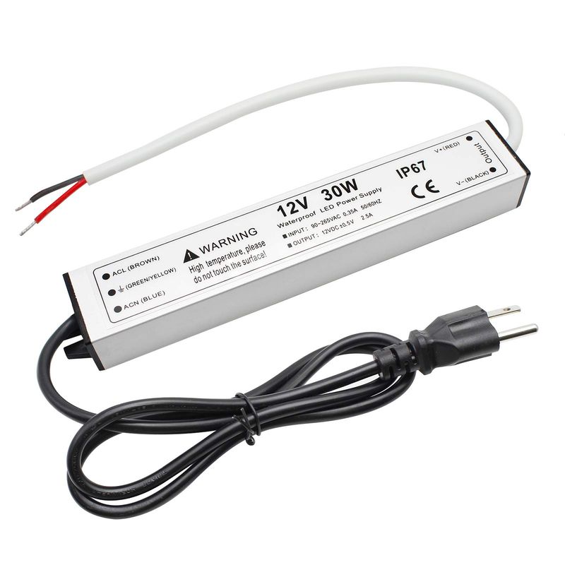 30W 12 Volt LED Power Supply, Waterproof IP67 LED Driver, 110V AC to ...