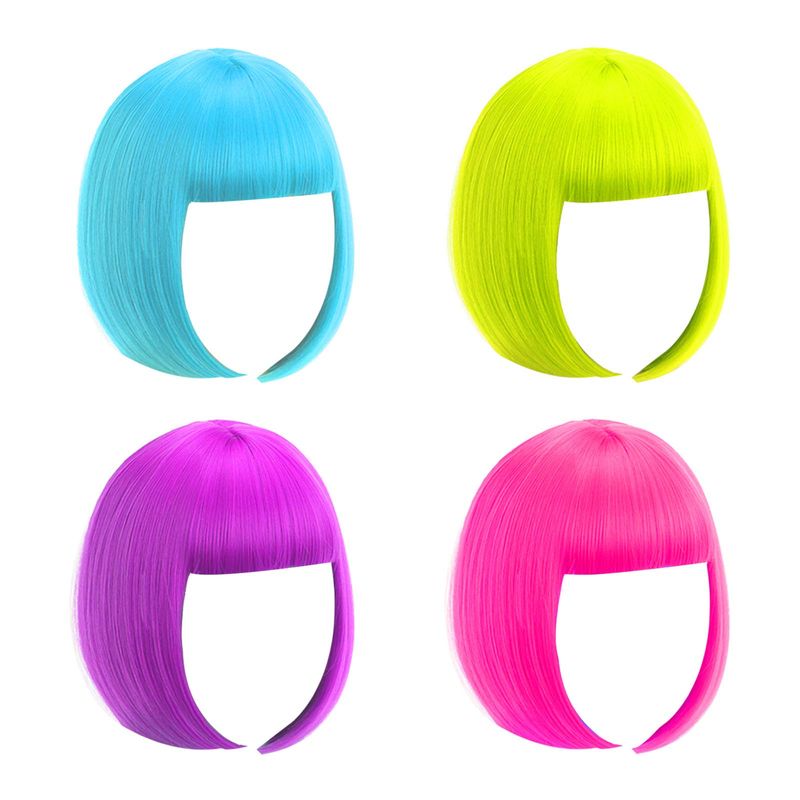 LIULIUBTY Short Bob Wig, 4 Pieces Colorful Wigs, 12" Cosplay Wigs with ...