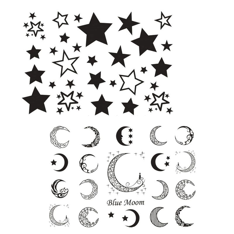 Nirbffo Black Star Moon Tattoo Sticker Waterproof Black Sexy Fake ...