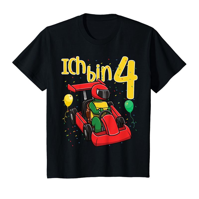 Children's Fourth Birthday Turtle Go-Kart Ich Bin Four 4 T-Shirt ...