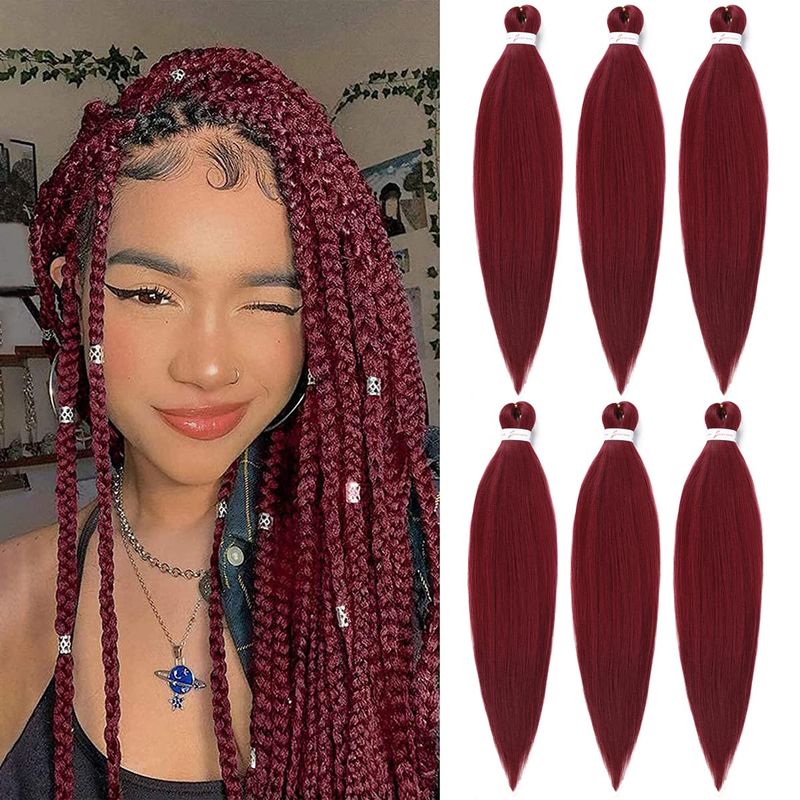 Burgundy Braiding Hair Pre Stretched Wine Red EZ Braiding Hair Yaki ...