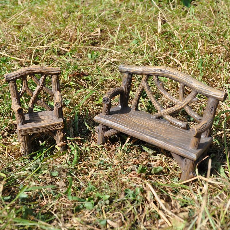 Fairy Garden UK Wooden Bench & Chair Set Garden Miniature Home Decor ...