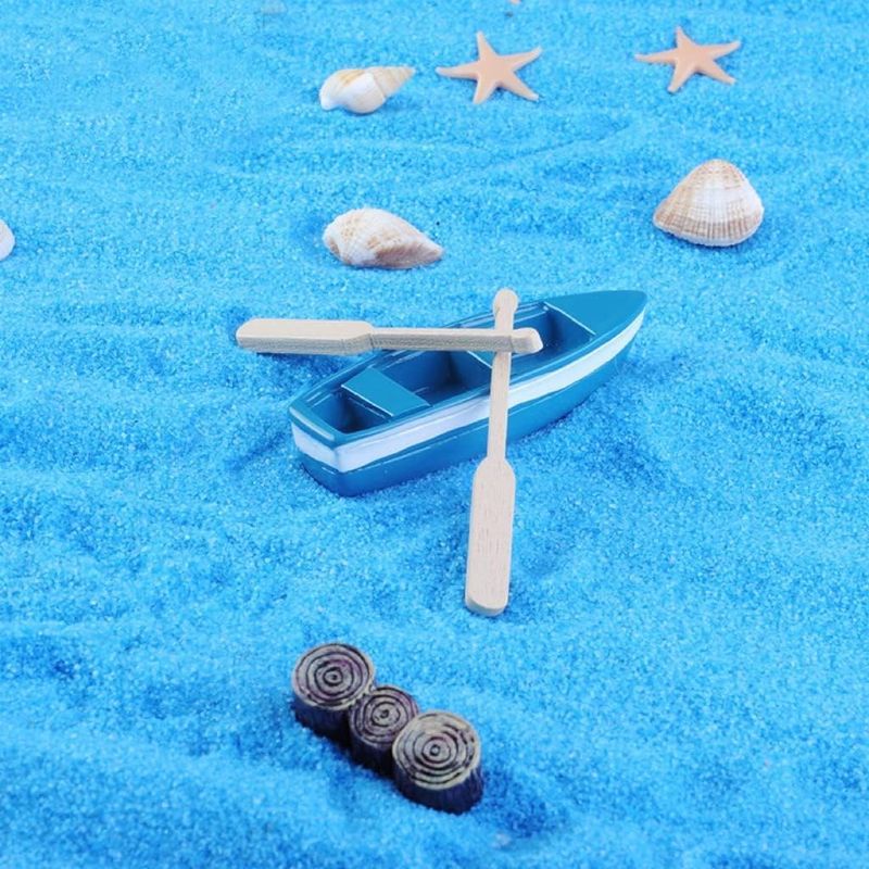 Set of Blue Mini Rowboat Mini Tiny Wooden Boat with Oars for Fairy ...