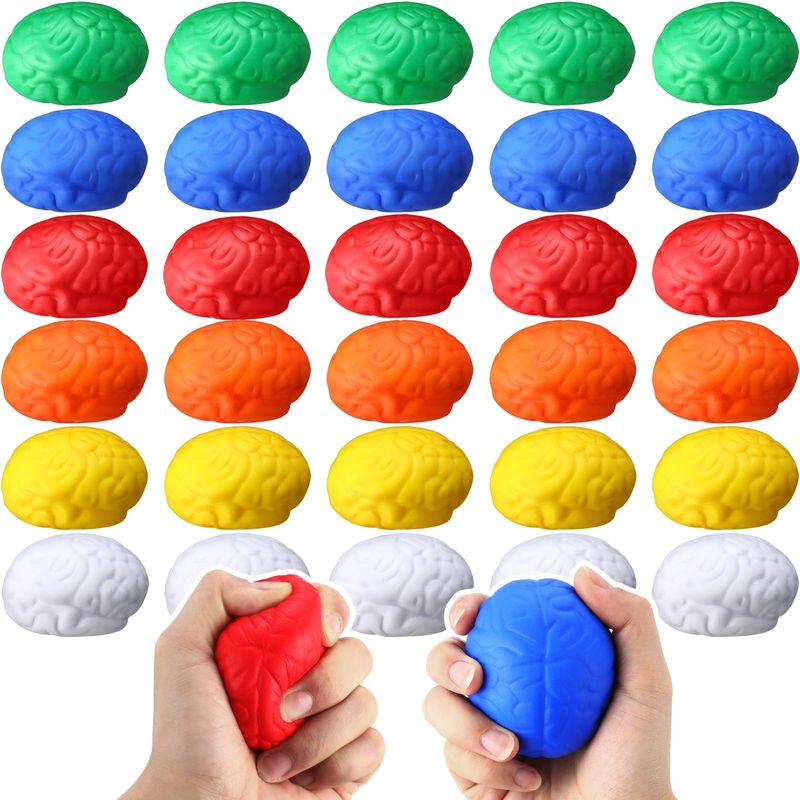 Gemscream 30 Pcs Brain Stress Balls Bulk Color Brain Fake Brain PU ...